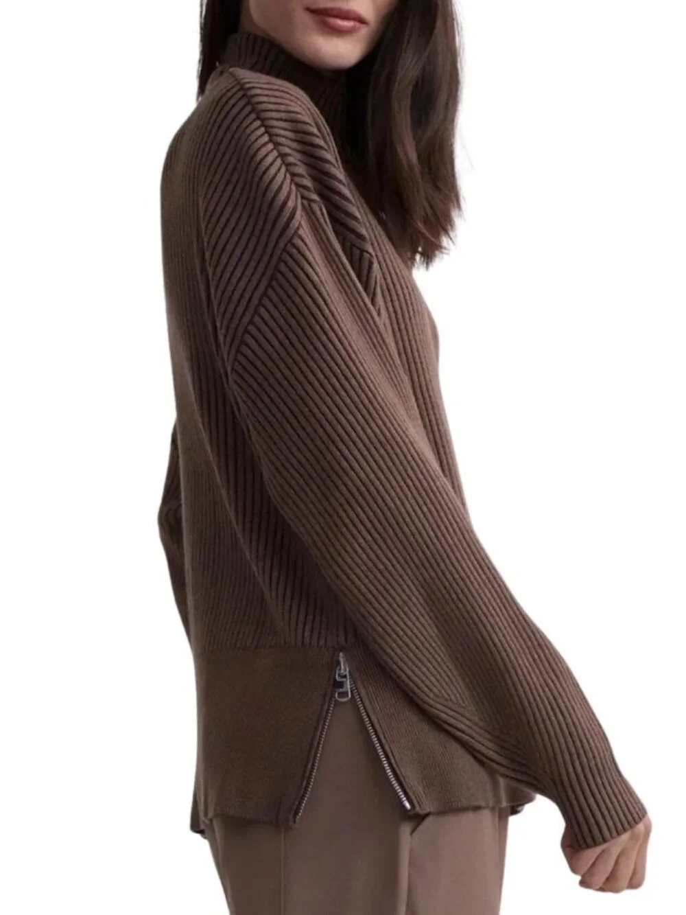 Varley | Sweaters | Varley Mayfair Mock Neck Knit Sweater S Brown ...